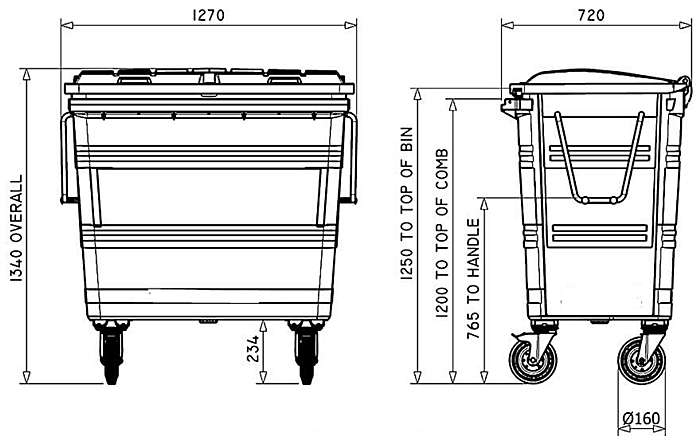 4 Wheel Metal Bins Dimensions | DJE Recycling Bins