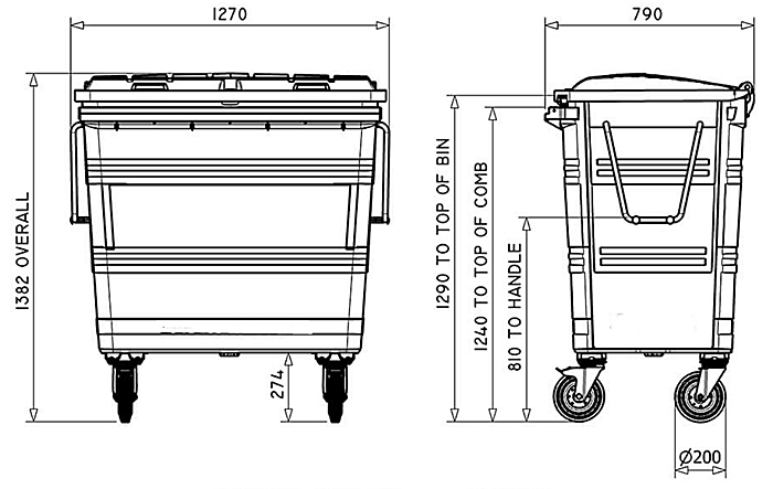 4 Wheel Metal Bins Dimensions | DJE Recycling Bins