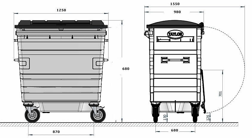 1100 Litre Drop Back Panel Bin | DJE Recycling Bins